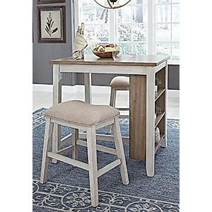 Signature Design by Ashley Skempton 3 Piece Counter Height Dining Set, Includes Table and 2 Barstools, Whitewash