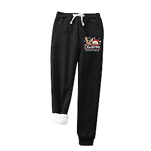 Womens Wide Leg Sweatpants,High Waisted Sweatpants for Women Christmas Santa Claus Print Elastic Waisted Fleece Sweatpants Casual Drawstring Bottoms Snowman Print Black XL