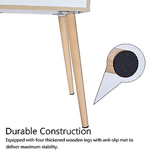 Toxz office products Modern Log Bedroom Livingroom Storage Cabinet Table,Drawer Cabinet,Solid Wood Legs,Display Desk,Anti-Slip Mat,Wood Grain Color(Ship from US!)