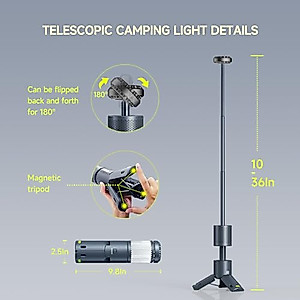 Camping Lantern Rechargeable - Multifunction LED Lantern Battery Powered 10000mAh- Portable Camping Lamp and Flashlight - Telescoping Camp Lights for Hiking,Camping,Emergency Lighting Black