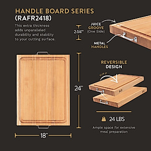 John Boos Block RAFR2418 Reversible Maple Edge Grain Cutting Board with Juice Groove and Chrome Handles, 24 Inches x 18 Inches x 2.25 Inches