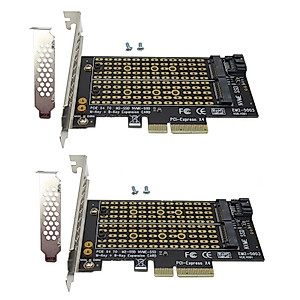 2x M.2 to PCIe NVMe and SATA SSD Dual M Key and/or B Key Adapter Card 2242 2260 2280 M2 Drive to Desktop PCI Express x4 x8 x16 Slot, Includes Brackets