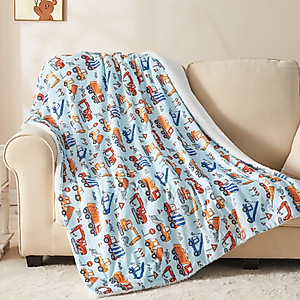 NEWCOSPLAY Sherpa Throw Blanket Cute Soft Aesthetic Fleece Blanket for Kids Girls Boys Teens Cozy Blanket for Bed Couch Camping (Excavator, Throw(50"x60"))