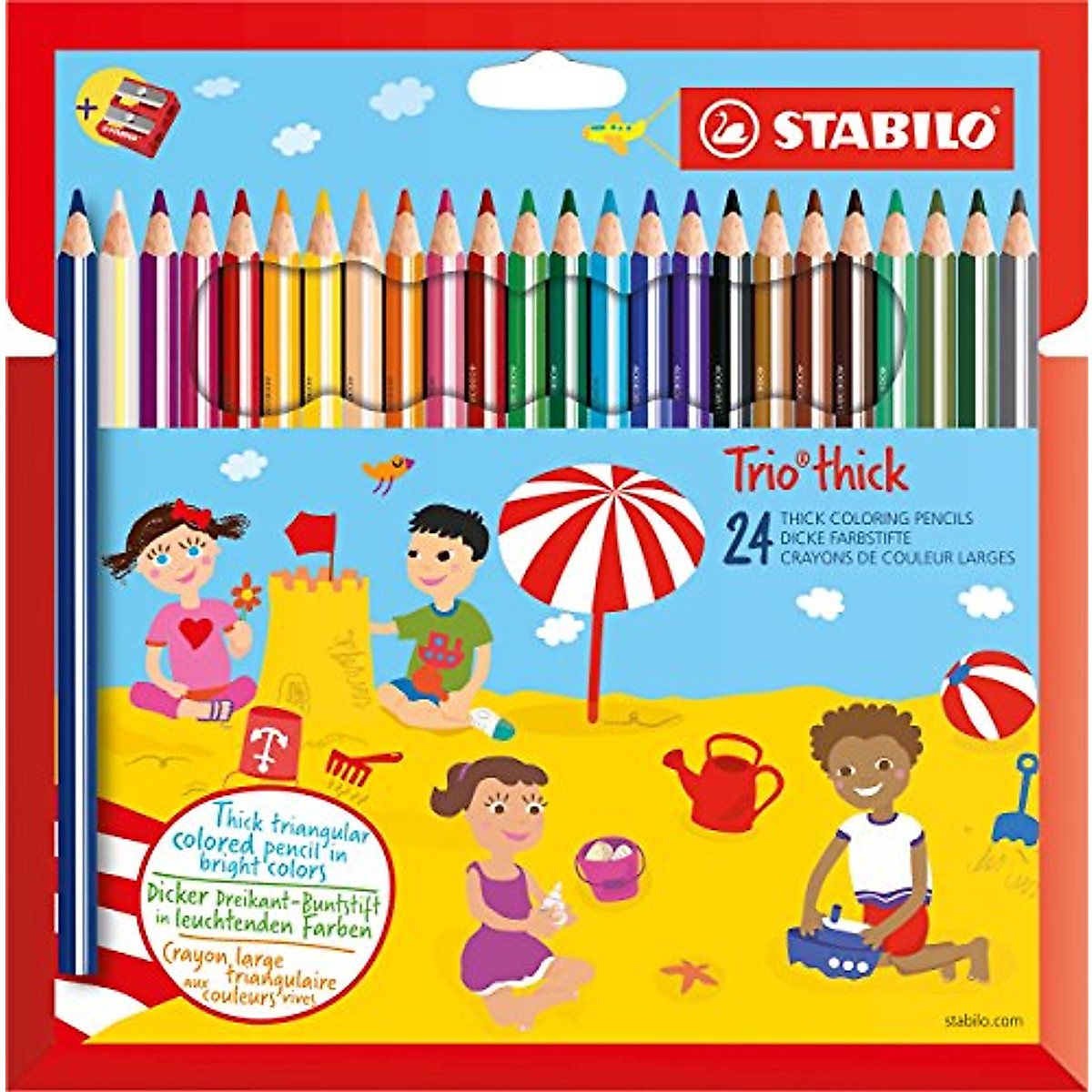 Colouring Pencil - STABILO Trio Thick Wallet of 24 Assorted Colours + Sharpener