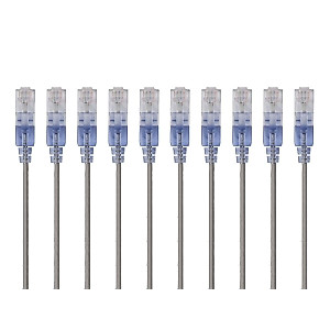 Monoprice Cat6A Ethernet Patch Cable - Snagless RJ45, 550Mhz, 10G, UTP, Pure Bare Copper Wire, 30AWG, 10-Pack, 5 Feet, Gray - SlimRun Series