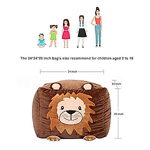 Cool Lion Bean Bag Chairs for Boys Room Decor, Stuffable Zipper Beanbag for Organizing Children Plush Toys, Extra Large Size, Velvet Super Soft Cover Only