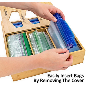 All-in-One Ziploc Bag Organizer for Kitchen Drawer | Space-Saving Storage Bag Holder | Easy Access Ziplock Organizer with Slide-Off Top | Perfect for Sandwich Bags, Quart, Snack, and Gallon Size