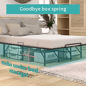 Queen Foldable Bed Frame, 14.2" High Portable Metal Platform Bed Frame with Tool Free Setup, Queen Size Collapsible Sturdy Steel Frame, No Box Spring Needed, Black