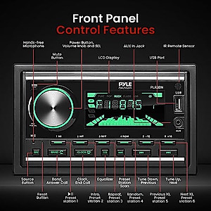 Pyle Boat Bluetooth Marine Stereo Receiver-Marine Head Unit Double DIN Stereo Receiver Power Amplifier-Hands-Free Calling,LCD,AM/FM/MP3/BT/USB/AUX-Remote Control,Wiring Harness-Pyle PLR2DN