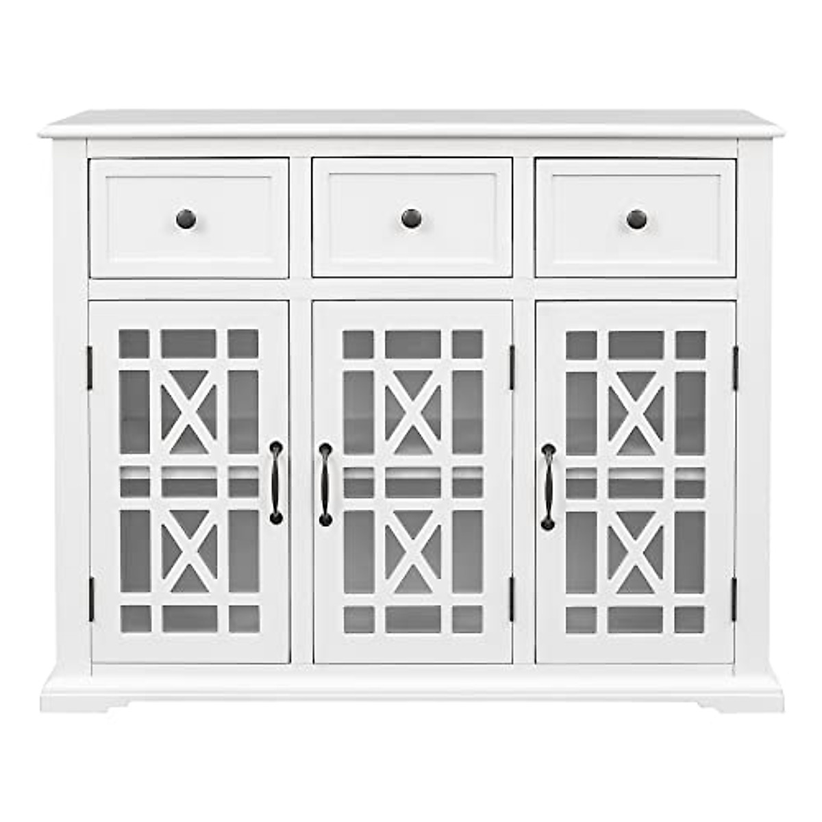 Quarte Farmhouse 35.4" Storage Cabinet with 3 Doors and 3 Drawers,Solid Wood Sideboard Table with Interior Shelf,for Entryway,Kitchen and Dining Room (White#h)