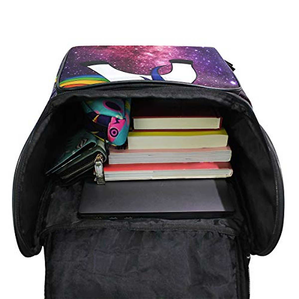 ZZKKO Backpack College Book Laptop Bag Space Galaxy Animal Unicorn Camping Hiking Travel Daypack with Lunch Bag and Pencil Case 3 in 1
