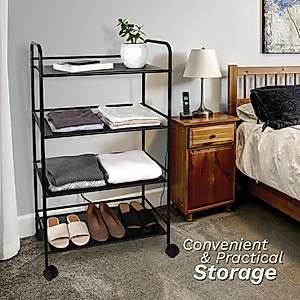 Richards Homewares Durable Metal Multi-Purpose Rolling Utility Cart, 4-Tier, Black