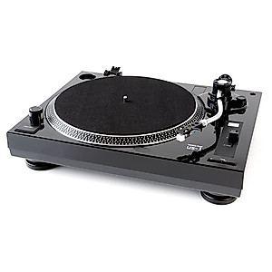 Music Hall US-1 High-Fidelity Belt-Drive Turntable with Built-in Preamp Pre-Mounted Audio Technica Cartridge S-Shaped Tonearm Detachable Headshell for Easy Upgrades is Stylish Glossy Black Finish