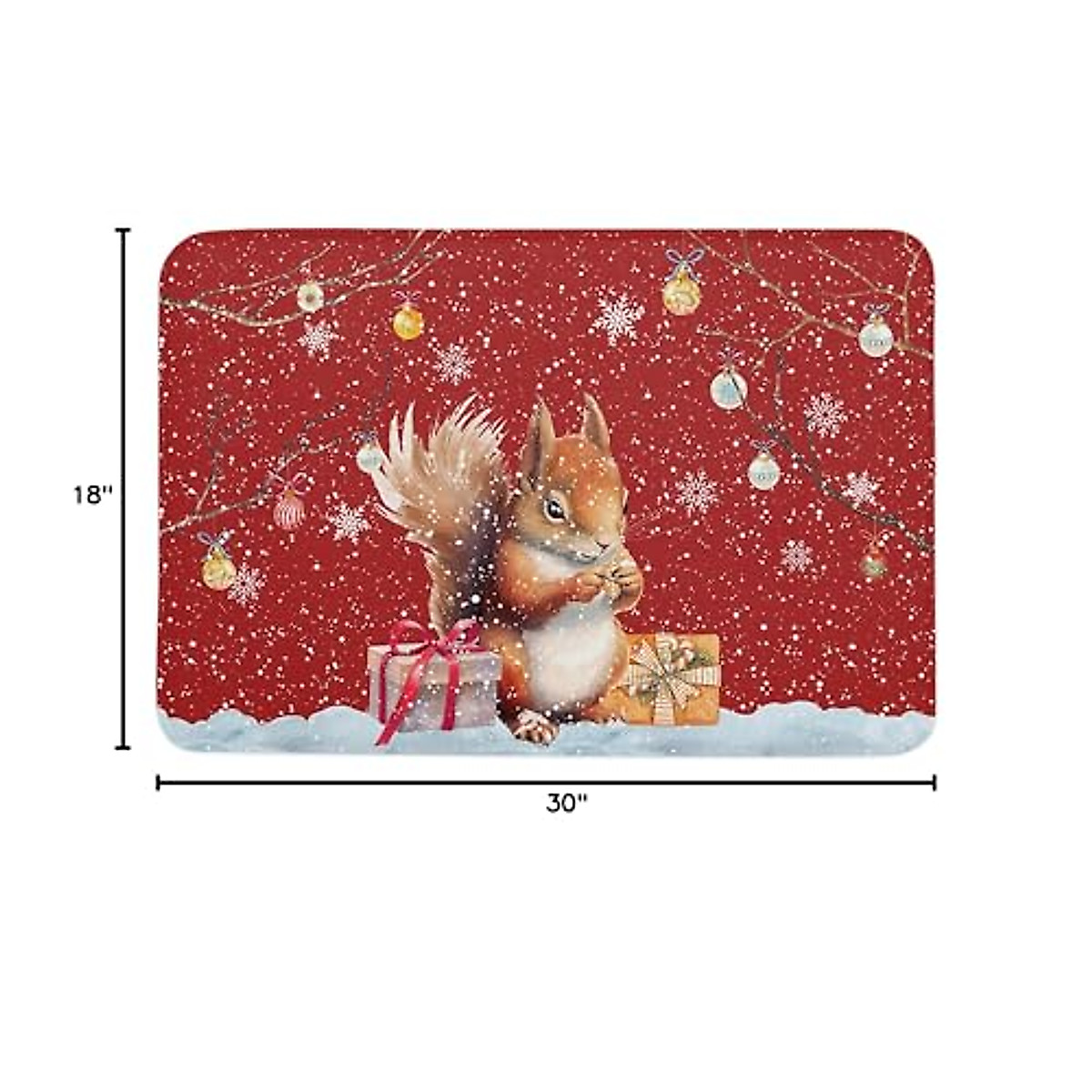 Christmas Bath Rugs Squirrel Xmas Ball Branch Sponge Doormat Absorbent Non Slip Backing Durable Soft Flannel Mat Snowflake Snow Red Christmas Memory Foam Mats Carpet for Bathroom Kitchen, 18 x 30 inch