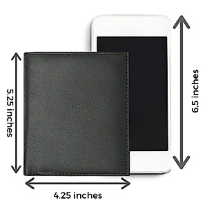 Texan Bull Bifold Genuine Leather RFID Blocking Wallet For Men Card Slots, 19 Cards, 2 ID Windows (Black)