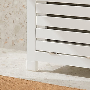 Haotian Bathroom Laundry Basket Laundry Cabinet Bathroom Cabinet Storage Cabinet with Slatted Door, White, BZR67-W