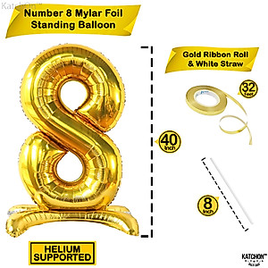 KatchOn, Gold 40 Inch Self Standing Number 8 Balloon. Reusable, Helium Supported. Ideal for 8th Birthday Decorations for Girls