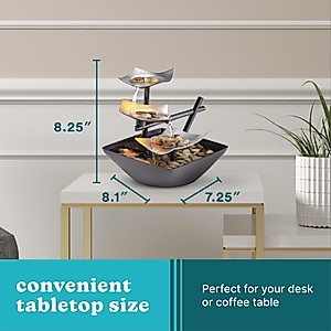 HoMedics Indoor 3-Tier Relaxation Tabletop Fountain, Automatic Pump with Power Switch, Extra Deep Basin with Natural River Rocks and Reflective Lighting Feature, EnviraScape Silver Springs