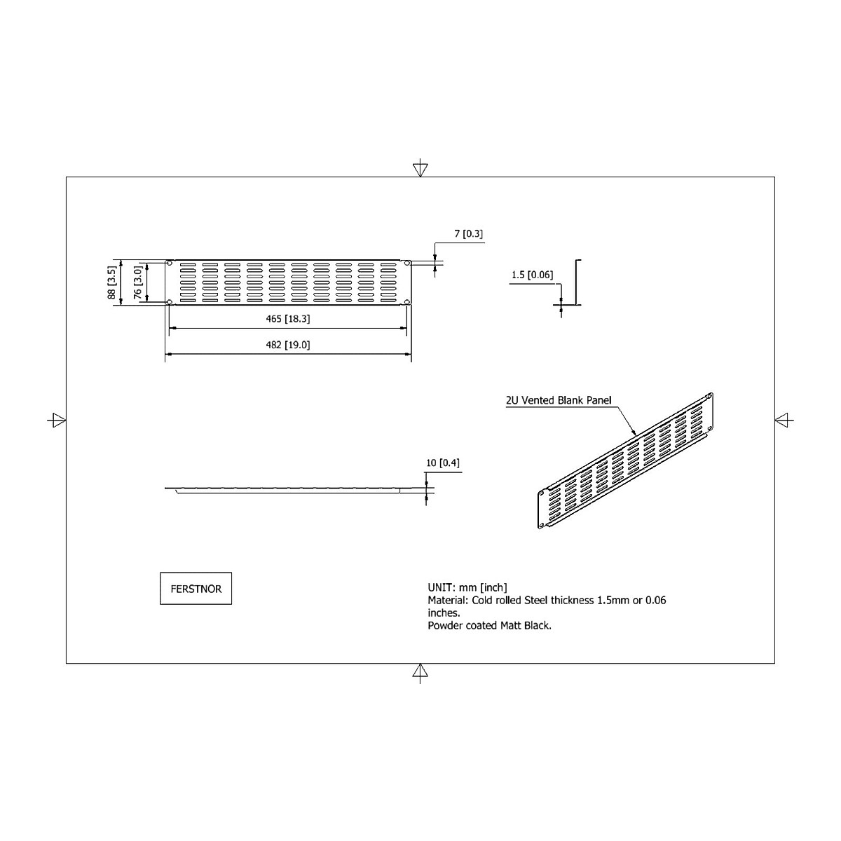 Ferstnor 2U Steel Blank Panel Vented for 19 inch Server Rack Durable Mount Spacer for Network Cabinet 5 Pack Complete with Installation Hardware and Cable Tie