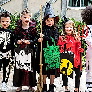 Whaline 12 Pack Halloween Trick or Treat Bags Non-Woven Tote Gift Bag Skull Pumpkin Web Spider Witch Candy Bags Reusable Goodie Treat Bag with Handle for Halloween Party Favors, 12 x 15"