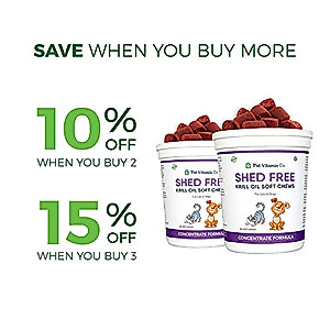 Pet Vitamin Co - Krill Oil Shed-Free Soft Chews for Dogs - Reduce Shedding & Itching - Rich in Omega 3 & Antioxidants - Improves Skin & Coat - Made in USA - 60 Soft Chews