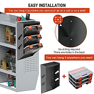 Hanging Tote Kit for Van Shelving Storage,3 Plastic Storage Box with accompanied bya Convenient Set of Hanging Organizer Holders Specialized Storage for Small Parts, Screws, and Hardware