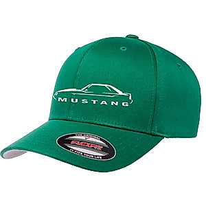 1983-86 Ford Mustang GT 5.0 Hatchback Outline Design Flexfit 6277 Athletic Baseball Fitted Hat Cap Pepper Green S/M