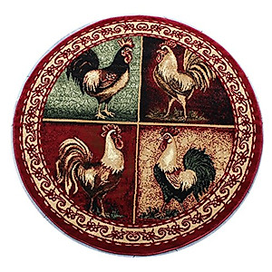 Rooster Style Round Area Rug Design L-379 (5 Feet 5 Inch X 5 Feet 5 Inch) Round
