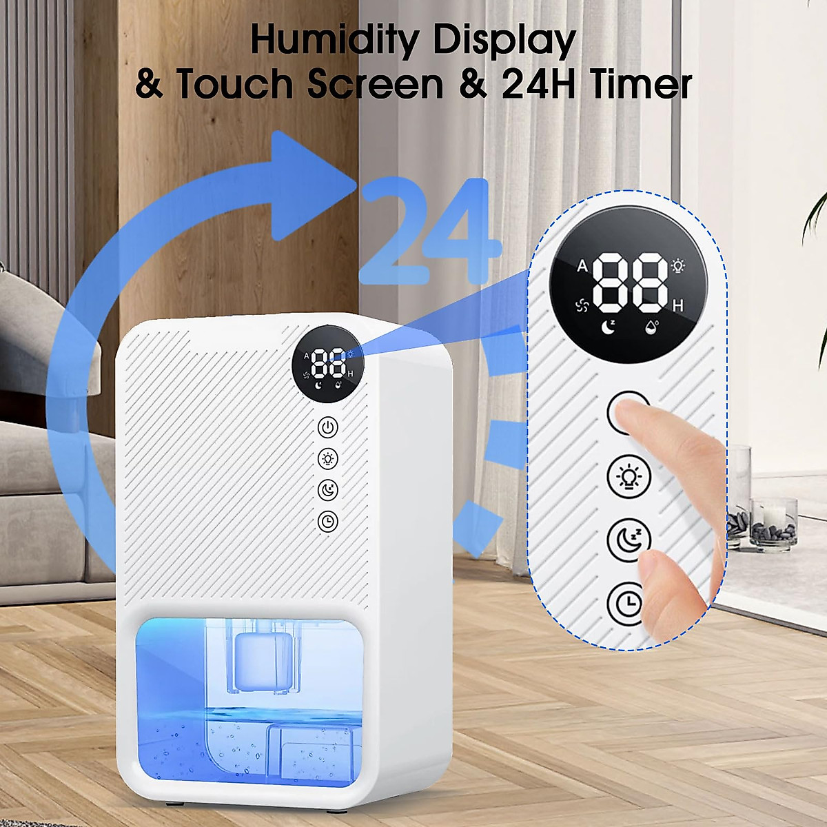 Dehumidifiers for Home with Digital Humidity Display, 37oz Basement Dehumidifier with 7 Colors LED, Auto Shut-Off, Timer & Laundry Dry, Small Dehumidifier for Bedroom, Bathroom, Basement, RV, Office
