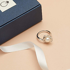 PEORA Freshwater Cultured White Pearl Swirl Ring in Sterling Silver, 8.5mm Round Button Shape, Comfort Fit, Size 7