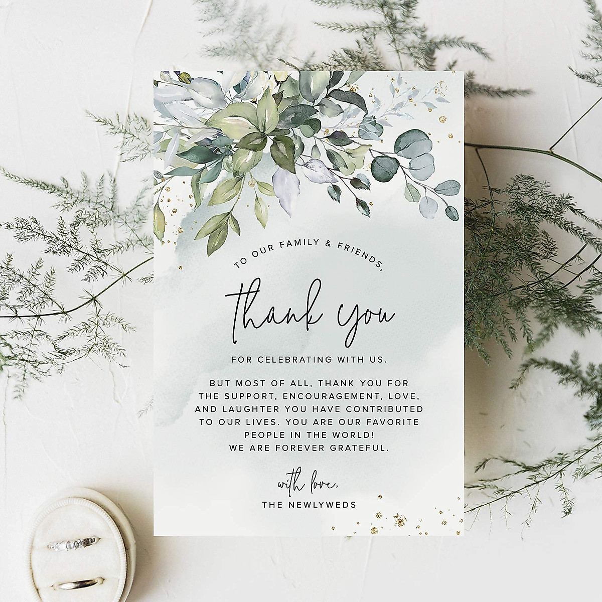 Bliss Collections Thank You Place Setting, Greenery Watercolor, Table Place Cards for Weddings, Receptions, Rehearsals, Dinner Parties, Events and Celebrations, 4"x6" (50 Cards)