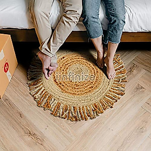 iinfinize Home Decor Entry Door Mat Round Shape Vintage Mat 24" Round Indian Mat Handwoven Jute Mat Killim Decorative Floor Mat Outdoor Reversible Mat