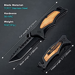 GVDV Utility Pocket Knife - 6 in 1 Folding Knife with Glass Breaker, Bottle Opener, Multi-function Knife for Survival Camping Hunting, Gifts for Men