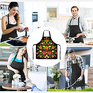 WeiaMaoYi Chef Apron Mexican Floral Aprons Kitchen Chef Waterproof Adjustable Mexican Apron For Bbq With Pockets For Men Women 29x27 ''