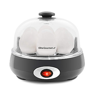 Elite Gourmet EGC007CHC# Rapid Egg Cooker, 7 Easy-To-Peel, Hard, Medium, Soft Boiled Eggs, Poacher, Omelet Maker, Auto Shut-Off, Alarm, 16-Recipe Booklet, Charcoal Grey