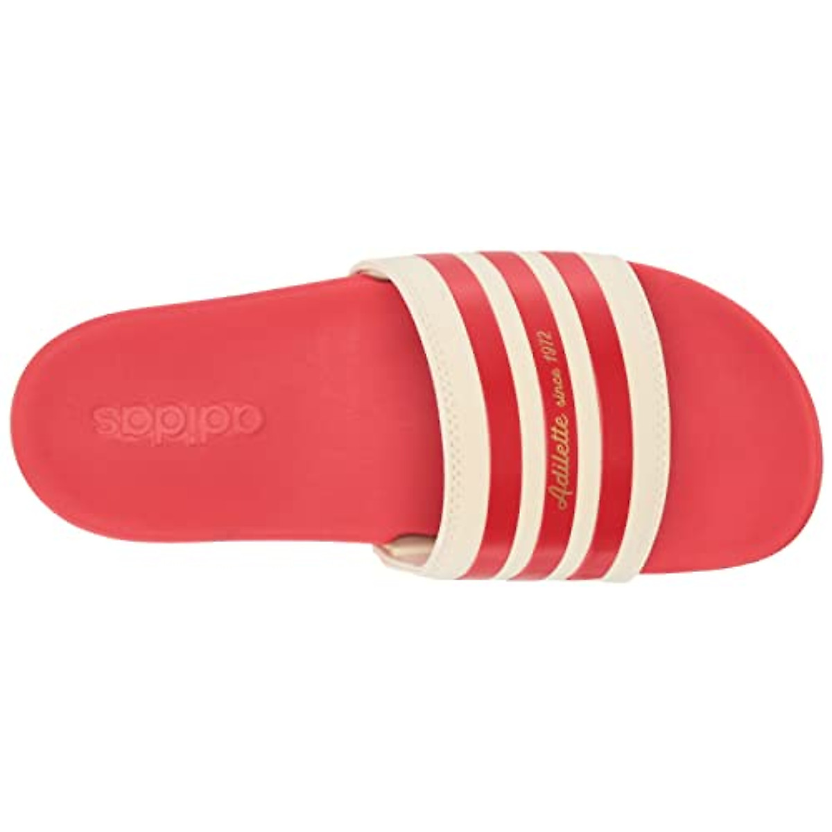adidas Unisex Adilette Slides Sandal, Wonder White/Vivid Red/Gold Metallic, 13 US Women