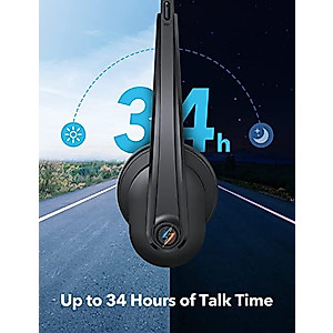 Bluetooth Headset with Microphone, Mute Button, Noise Cancelling Mic, On Ear Headphone Bluetooth 5.0 34H with USB Adapter for PC, Trucker, Home, Office, Online Class, Call Center, Skype Zoom