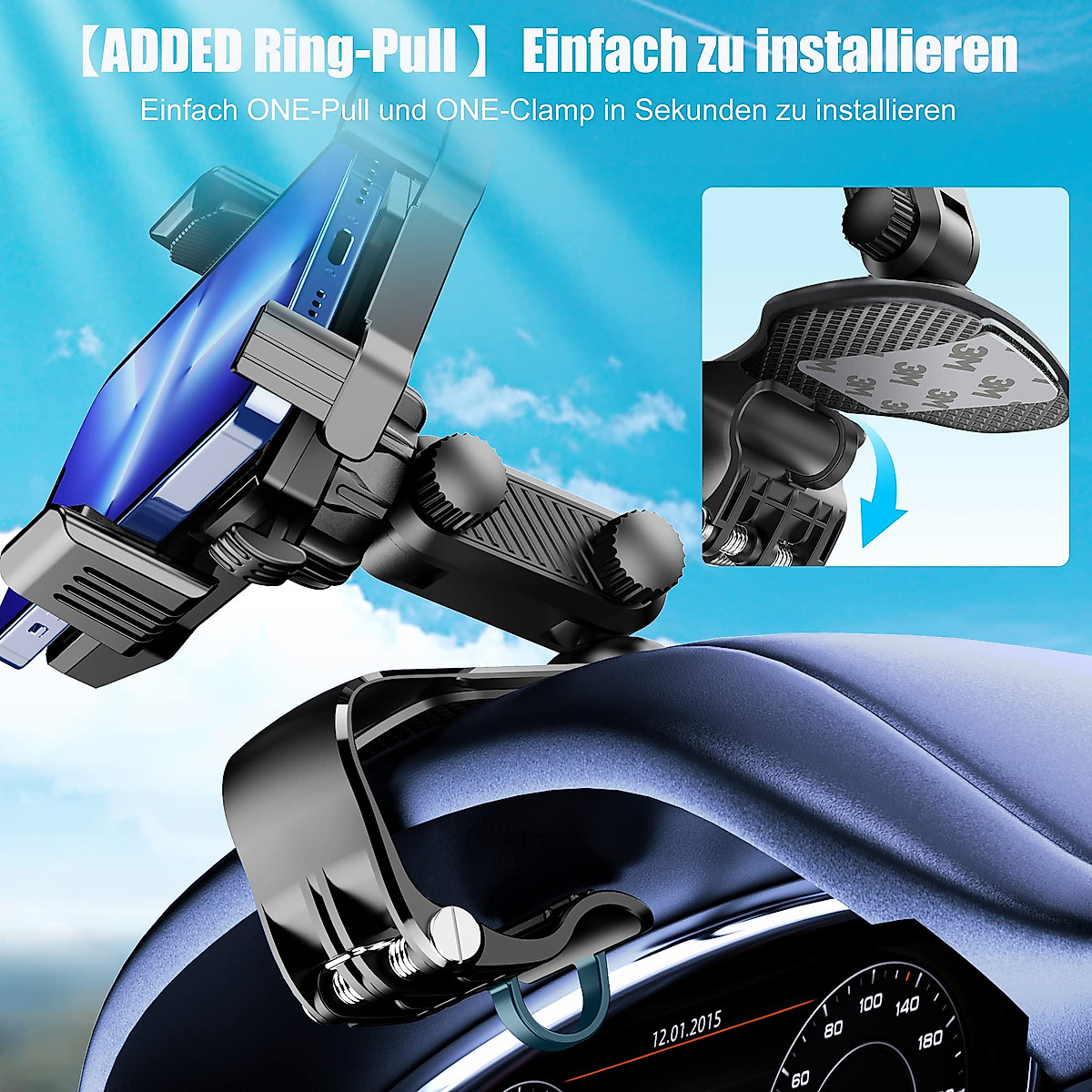 [2023 Upgraded] Phone Mount for Car Dashboard & Air Vent, 1200 Degree Rotation Car Phone Holder Mount with 3M Adhesive[Multi-Angles&Stable], Cell Phone Holder Car for iPhone Samsung All Smartphone