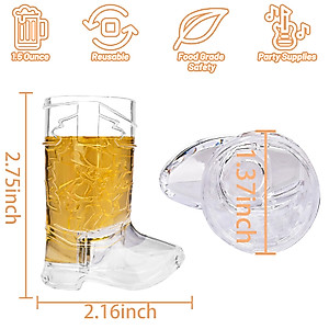 Cowboy Boot Shot Glasses - Set of 24 Latest Cowboy Pattern 1.5oz Plastic Clear Shot Glasses Bulk Disposable Reusable Shot Glass Cups Western Themed Party Decorations for Bachelorette,Birthday,Tequila