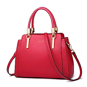 FOXER Leather Satchel Handbags for Women, Cow Leather Medium Size Ladies Top-handle Bags with Adjustable Shoulder Strap Womens Fashion Crossbody Bags Womens Casual Purses and Handbags (Red)