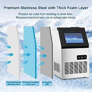 Amzgachfktch Commercial Ice Maker 120lbs/24H Ice Maker Machine with 2 Water Inlets, Under Counter Ice Maker with 30lbs Storage, Freestanding Ice Machine Includes Water Filter, Scoop, Connection Hoses