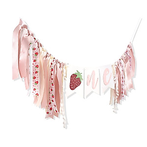 Berry Strawberry Theme High Chair Banner - Sweet First Birthday Banner, Smash Cake Photo Prop, 1st Birthday Photo Backdrop Decorations,Birthday Souvenir and Gifts for Kids, Best Strawberry Birthday
