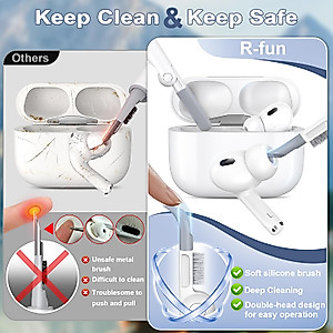 R-fun AirPods Pro 2nd/1st Generation Case Cover with Cleaning kit and 4 Pairs Replacement Ear Tips(XS/S/M/L), Full Protective Silicone for Apple AirPods Pro 2023/2022/2019 Charging Case - Milk Tea