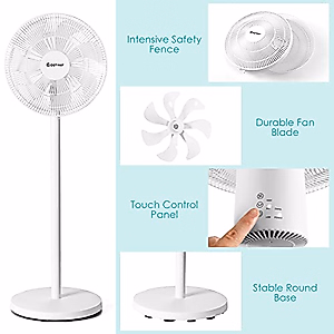 COSTWAY 16-Inch Standing Pedestal Fan, Height Adjustable 90° Oscillating Fan with Remote Control, 3 Wind Speeds & 60° Tilt, Quiet 7-Blade Stand Fan for Bedroom, Living Room, Home, Office, White