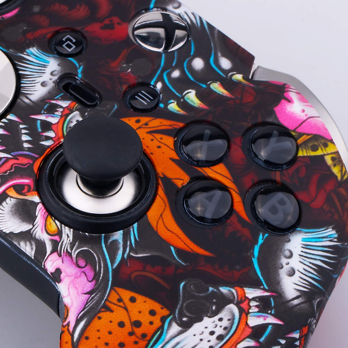 9CDeer 1 x Protective Customize Transfer Print Silicone Cover Skin Loong Red + 6 Thumb Grips Analog Caps for Xbox Elite Wireless Controller Compatible with Official Stereo Headset Adapter