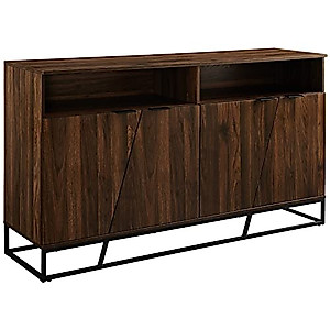 Walker Edison Angled Door Cabinet-Sideboard-Buffet with Open Shelf Storage, 58, Dark Walnut