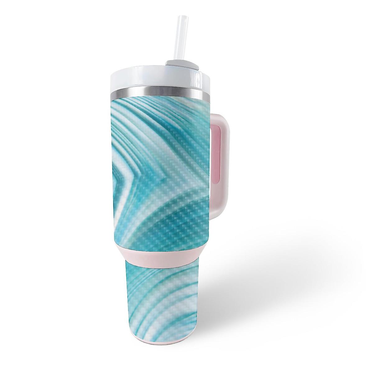 MightySkins Carbon Fiber Skin Compatible with Stanley The Quencher H2.0 FlowState 40 Oz Tumbler - Aquamarine Quartz | Protective, Durable Textured Carbon Fiber Finish | Easy to Apply