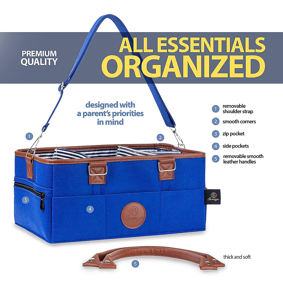 Baby Diaper Caddy Organizer Tote with Portable Baby Changing Pad Bag and Mini Elephant Hand Sanitizer Holder Perfect for Nursery Changing Table Baby Shower or Moving Room to Room (Large, Baby Blue)