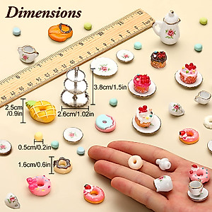 40 Pcs 1:12 Scale Dollhouse Miniature Kitchen Accessories Set Includes 15 Flower Pattern Porcelain Tea Cup 24 Mixed Pretend Cake Foods 1 Mini Three-Tier Cake Stand for Decor Supply (Sweet Style)