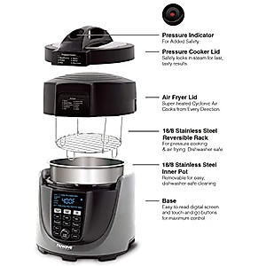 Nuwave Duet Pressure Cook and Air Fryer Combo Cook; Stainless Steel Pot & Rack; Non-Stick Air Fryer Basket; Steam, Sear, Saute, Slow Cook, Roast, Grill, Bake, Dehydrate, Pressure Cook & Air Fry